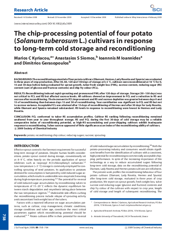 (PDF) The chip-processing potential of four potato ( Solanum tuberosum L.) cultivars in response ...