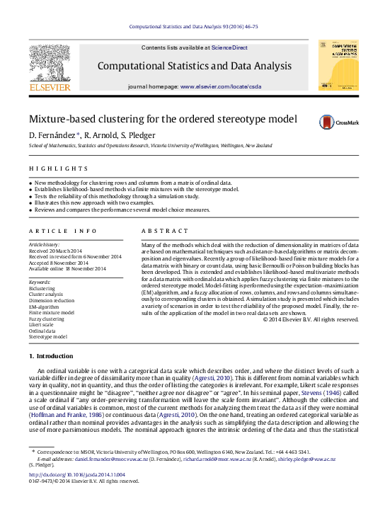 (PDF) Mixture-based clustering for the ordered stereotype model