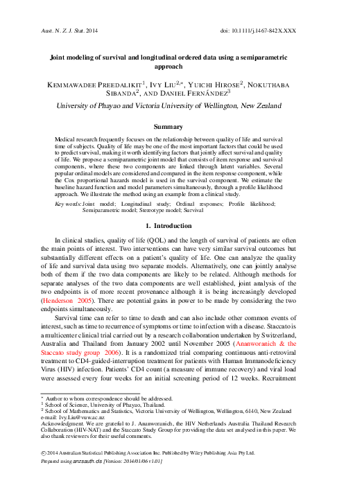 Pdf Joint Modeling Of Survival And Longitudinal Ordered Data Using A