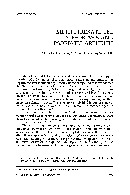 (PDF) METHOTREXATE USE IN PSORIASIS AND PSORIATIC ARTHRITIS