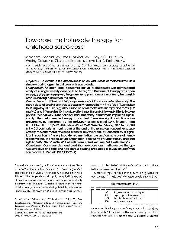 (PDF) Low-dose methotrexate therapy for childhood sarcoidosis