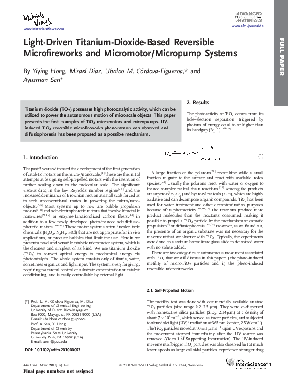 (PDF) Light-Driven Titanium-Dioxide-Based Reversible Microfireworks and ...