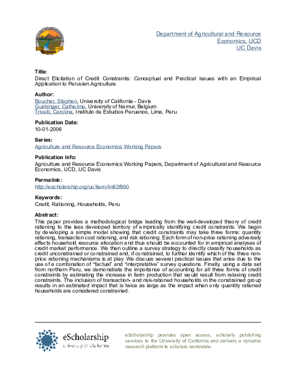 (PDF) Direct Elicitation of Credit Constraints: Conceptual and ...