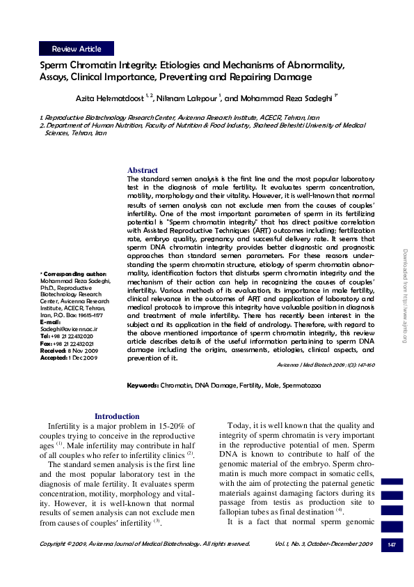 (PDF) Sperm Chromatin Integrity: Etiologies and Mechanisms of ...