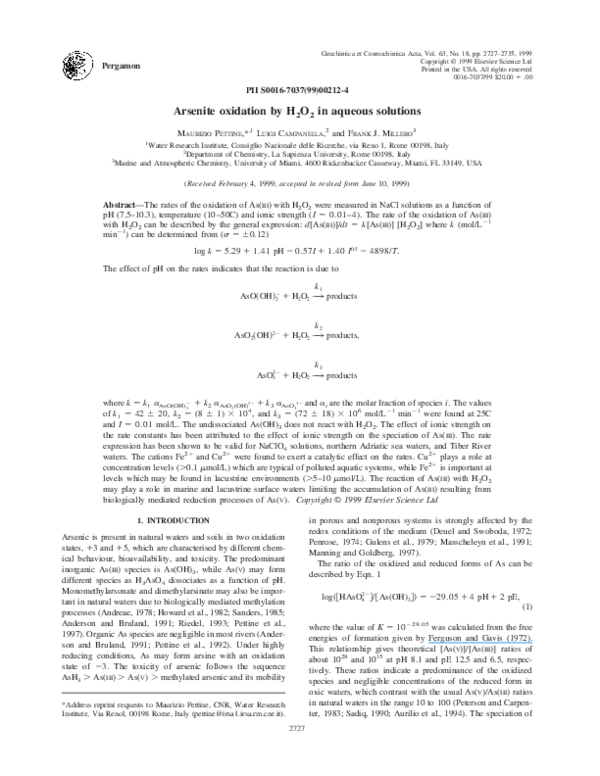(PDF) Arsenite oxidation by H2O2 in aqueous solutions