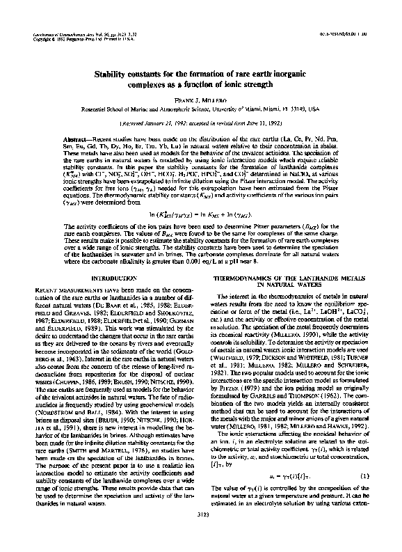 (PDF) Stability constants for the formation of rare earth-inorganic ...