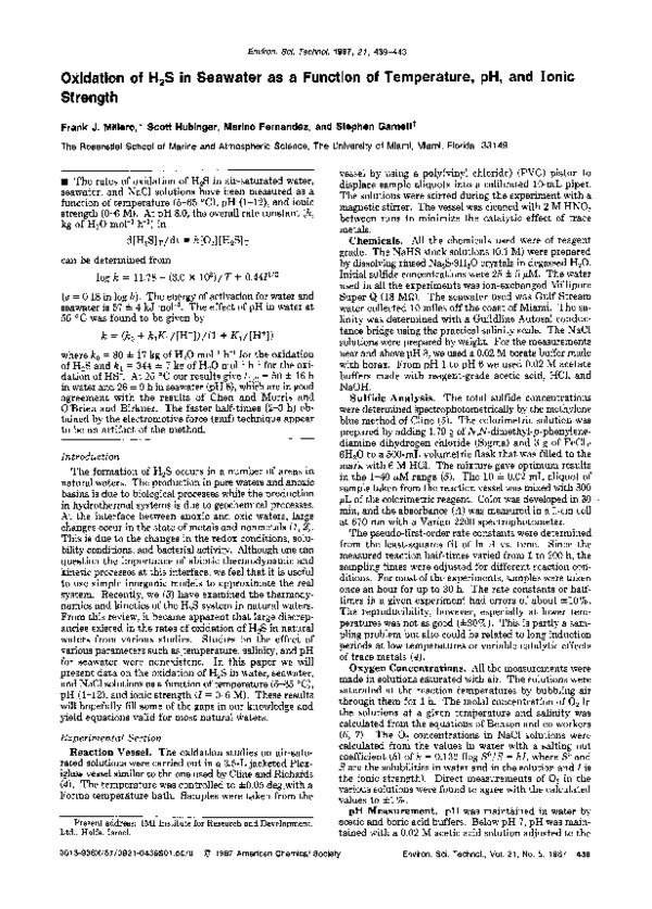 (PDF) Oxidation of H2S in seawater as a function of temperature, pH ...