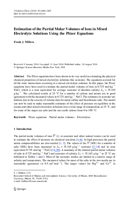 (PDF) Estimation of the Partial Molar Volumes of Ions in Mixed ...