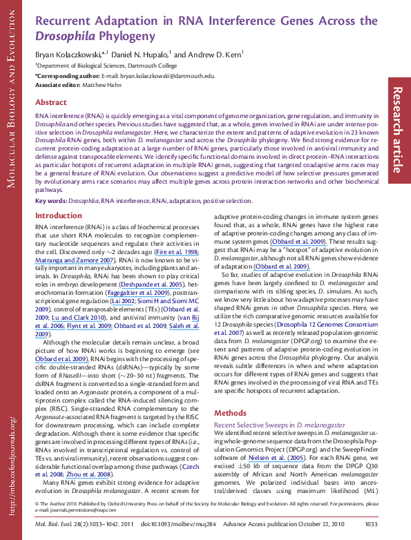 (PDF) Recurrent Adaptation in RNA Interference Genes Across the ...