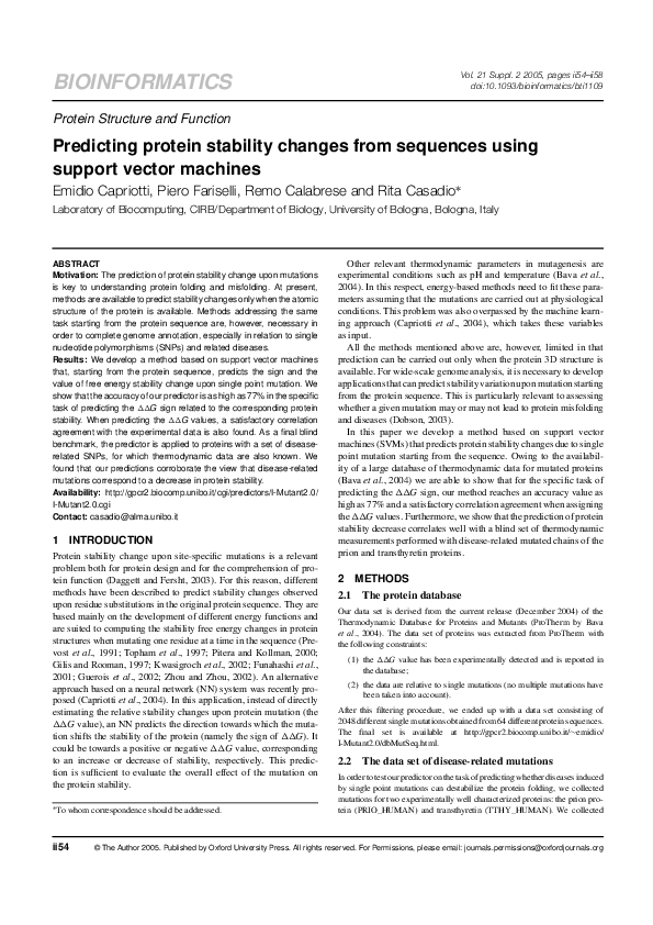 (PDF) Predicting protein stability changes from sequences using support vector machines