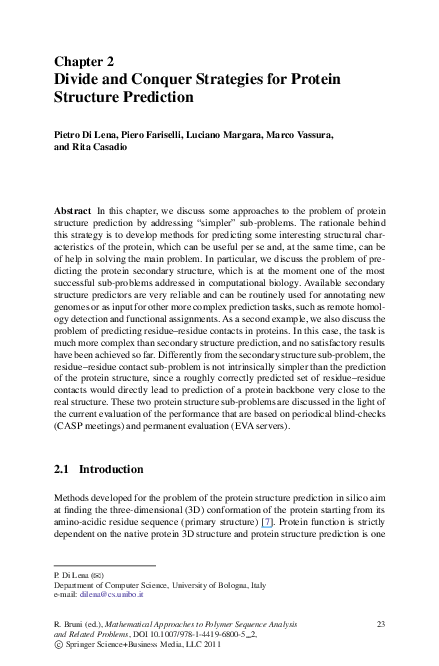 (PDF) Divide and Conquer Strategies for Protein Structure Prediction