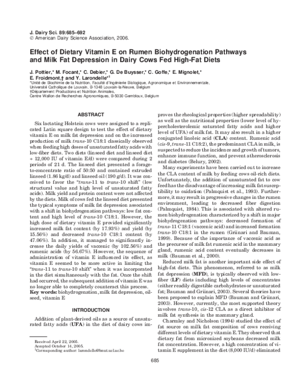 (PDF) Effect of Dietary Vitamin E on Rumen Biohydrogenation Pathways ...