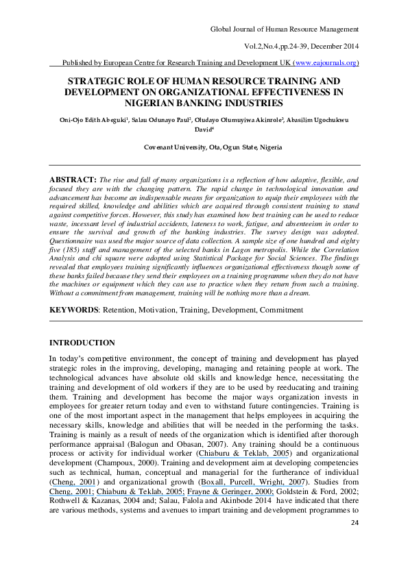 (PDF) Strategic Role of Human Resource Training and Development on ...