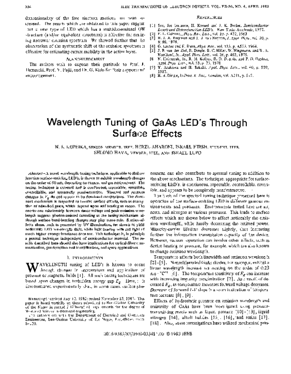 (PDF) Wavelength tuning of GaAs LED's through surface effects