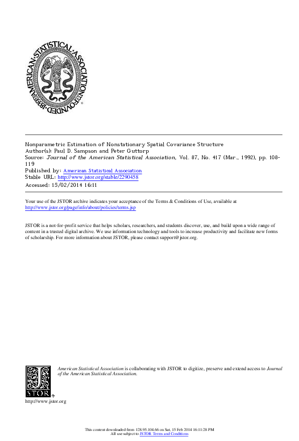 Pdf Nonparametric Estimation Of Nonstationary Spatial Covariance