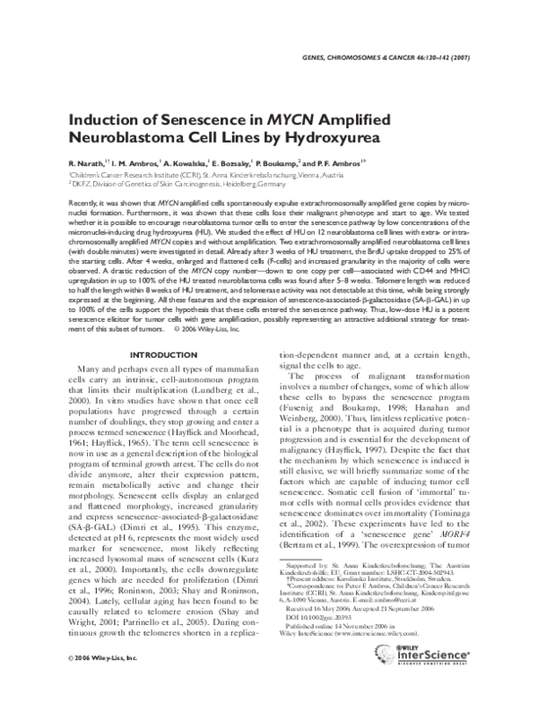(PDF) Induction of senescence inMYCN amplified neuroblastoma cell lines ...