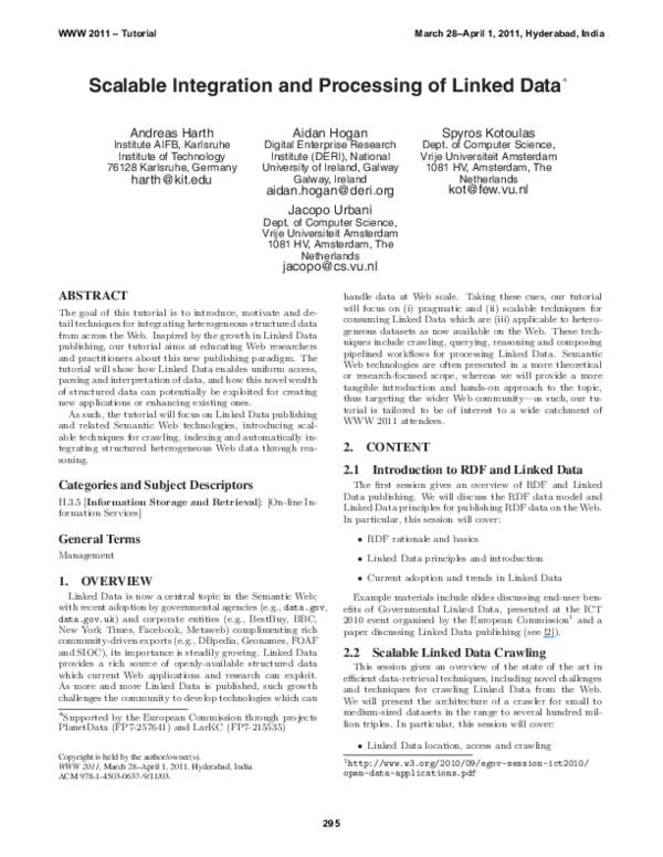 (PDF) Scalable integration and processing of linked data