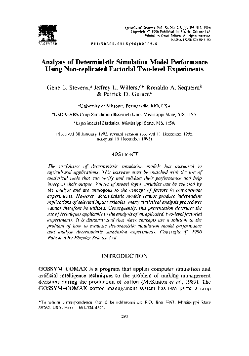 Pdf Analysis Of Deterministic Simulation Model Performance Using Non 6781