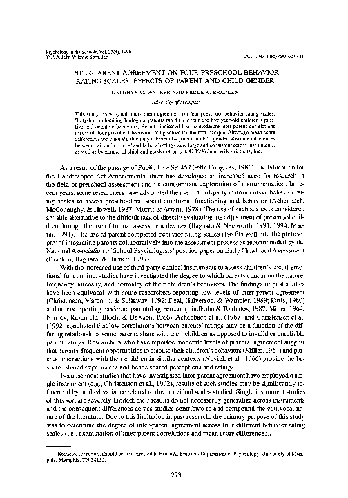 (PDF) Inter-parent agreement on four preschool behavior rating scales ...