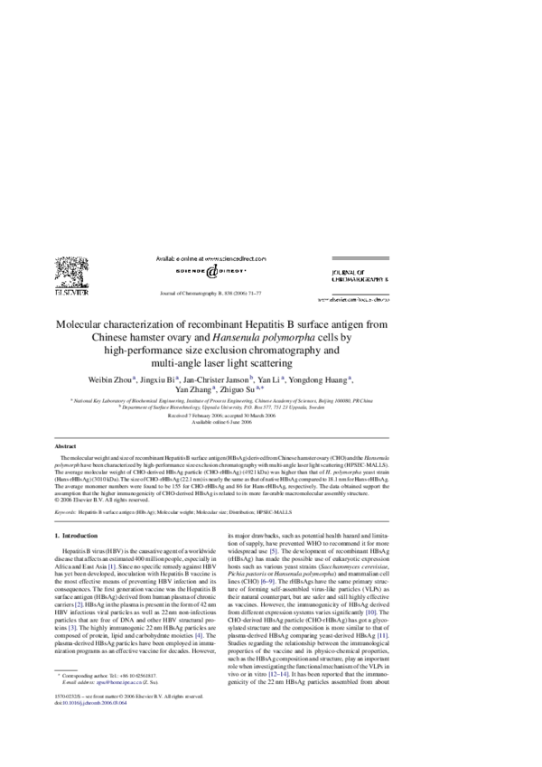 (PDF) Molecular characterization of recombinant Hepatitis B surface ...