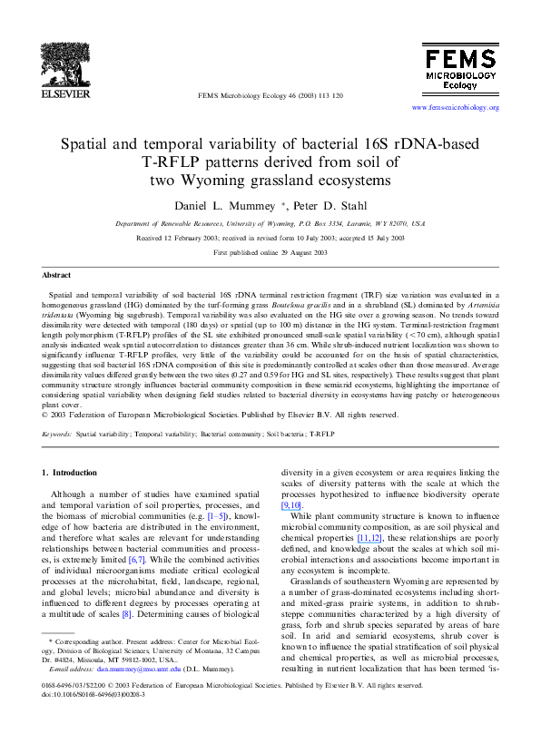 (PDF) Spatial and temporal variability of bacterial 16S rDNA-based T-RFLP patterns derived from ...