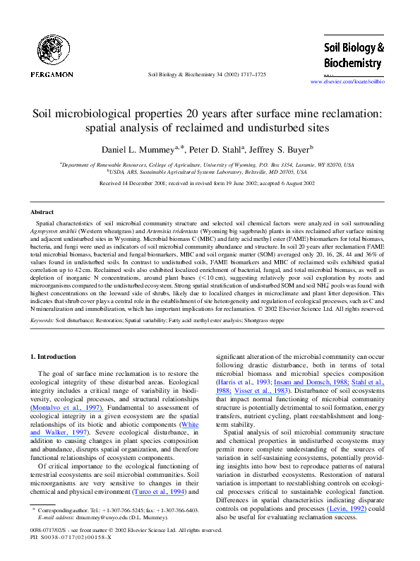 (PDF) Soil microbiological properties 20 years after surface mine reclamation: spatial analysis ...