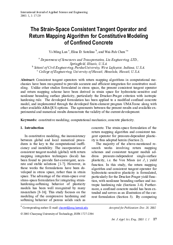 Pdf The Strain Space Consistent Tangent Operator And Return Mapping Algorithm For Constitutive