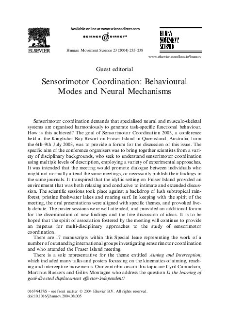 (PDF) Sensorimotor Coordination: Behavioural Modes and Neural Mechanisms