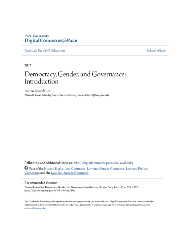 (PDF) Democracy, Gender, and Governance: Introduction