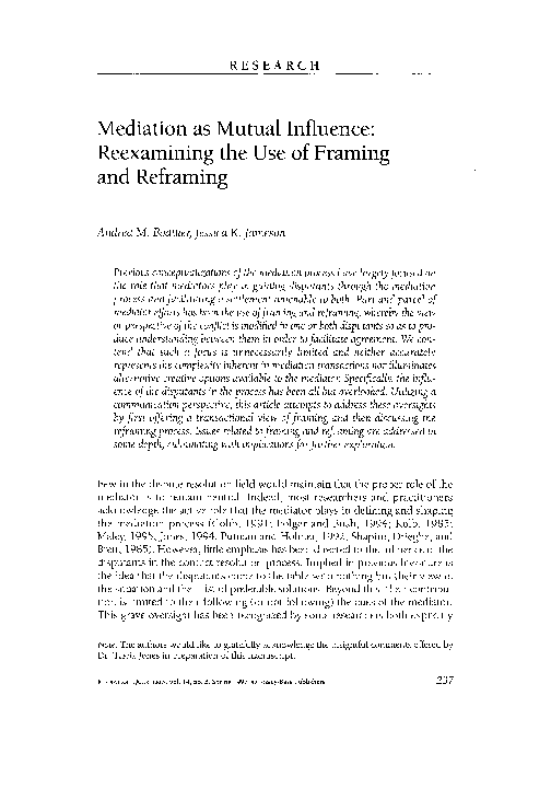 (PDF) Mediation as mutual influence: Reexamining the use of framing and ...