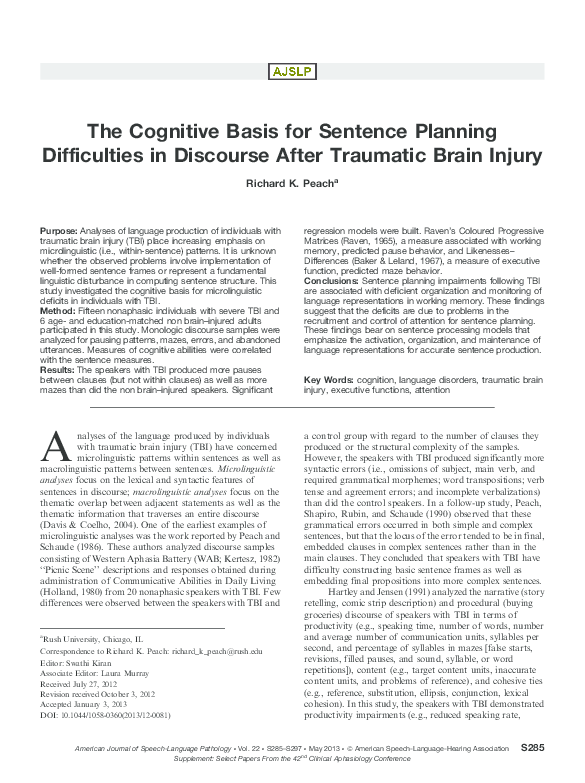 (PDF) The cognitive basis for sentence planning difficulties in ...