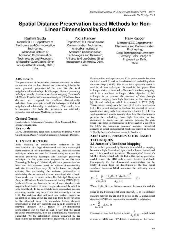(PDF) Spatial Distance Preservation based Methods for Non-Linear Dimensionality Reduction