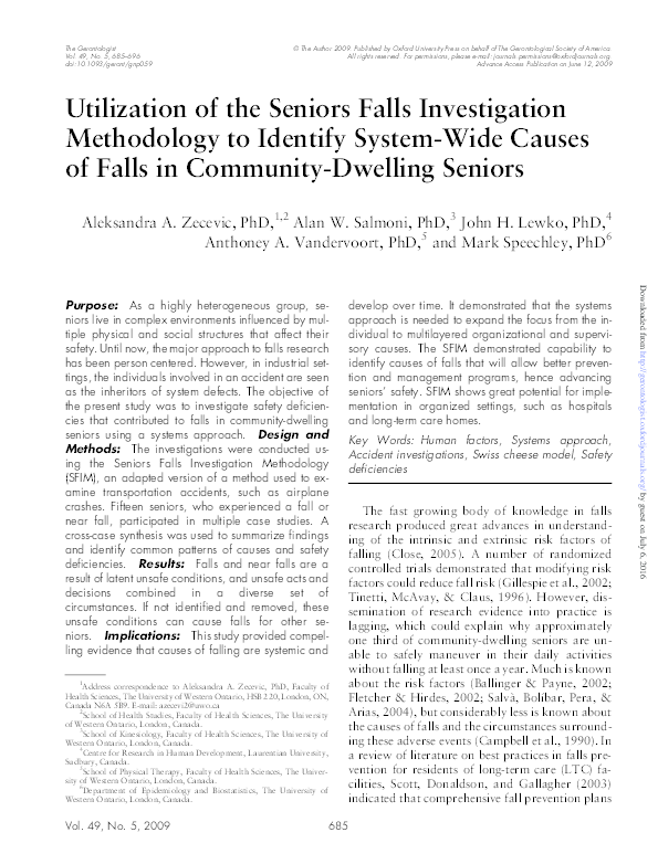 (PDF) Utilization of the Seniors Falls Investigation Methodology to ...