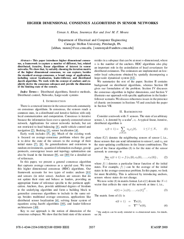 Pdf Higher Dimensional Consensus Algorithms In Sensor Networks