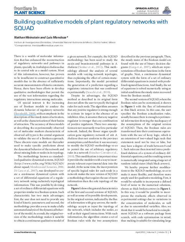 (PDF) Building Qualitative Models of Plant Regulatory Networks with SQUAD