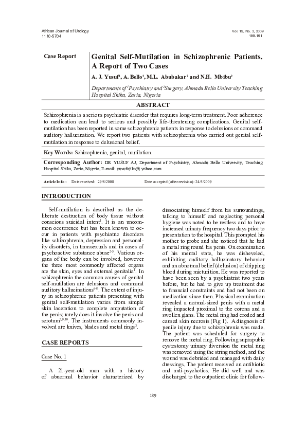 (PDF) Genital self-mutilation in schizophrenic patients. A report of ...