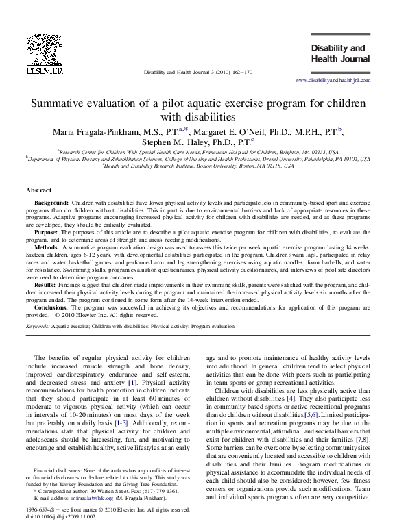 (PDF) Group swimming and aquatic exercise programme for children with ...