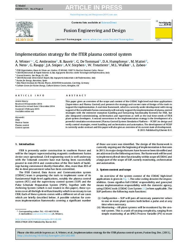 (PDF) Physics of the conceptual design of the ITER plasma control system | Sylvain Bremond ...