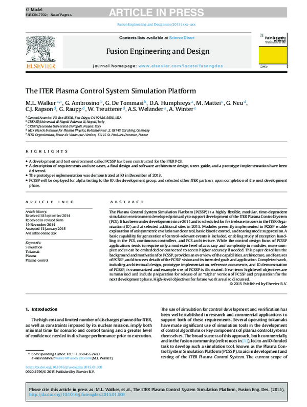 (PDF) Physics of the conceptual design of the ITER plasma control system | Sylvain Bremond ...