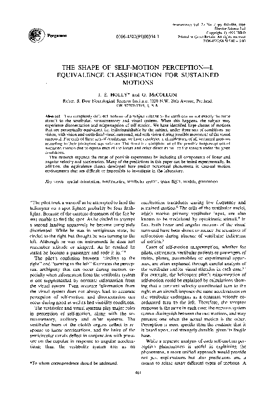 (PDF) The shape of self-motion perception—I. equivalence classification ...