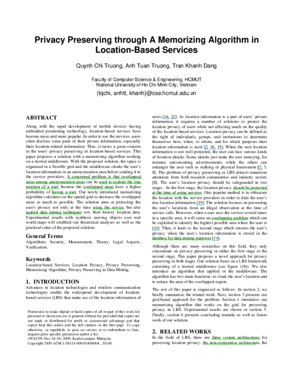 (PDF) Privacy preserving through a memorizing algorithm in location ...