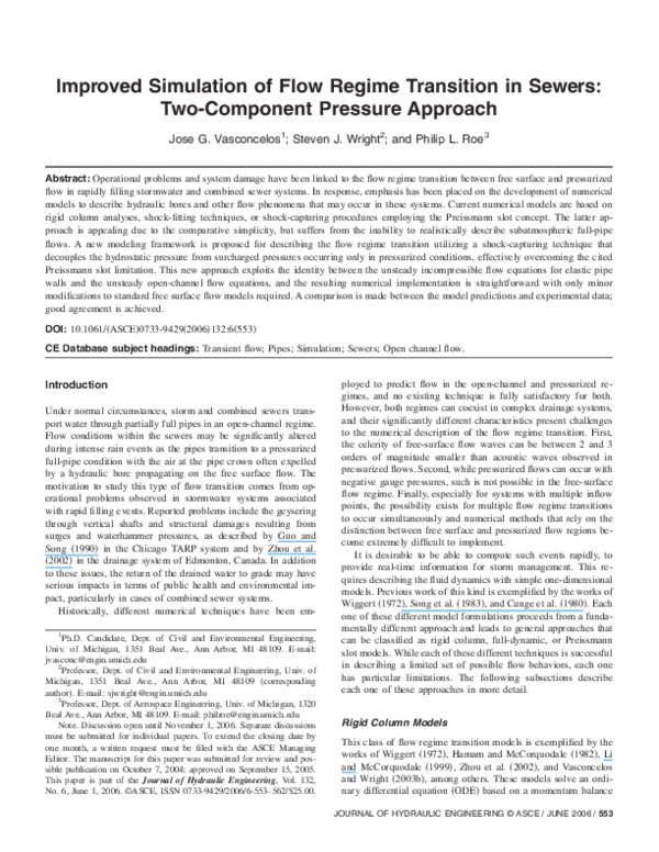 Pdf Improved Simulation Of Flow Regime Transition In Sewers Two Component Pressure Approach