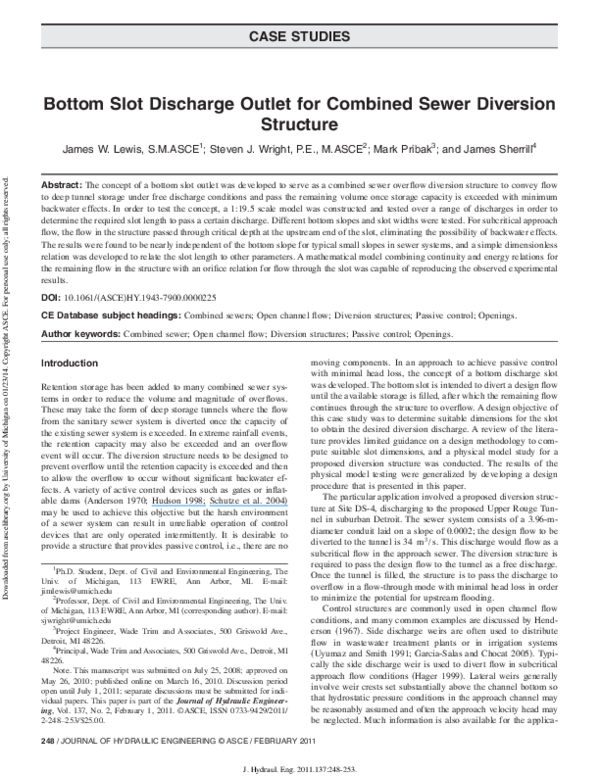 (PDF) Bottom Slot Discharge Outlet for Combined Sewer Diversion Structure