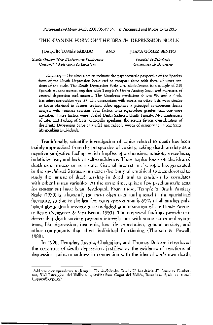 (PDF) THE SPANISH FORM OF THE DEATH DEPRESSION SCALE