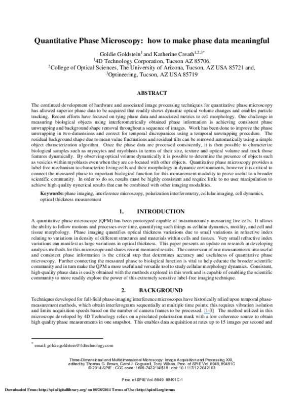 (PDF) Quantitative Phase Microscopy: how to make phase data meaningful