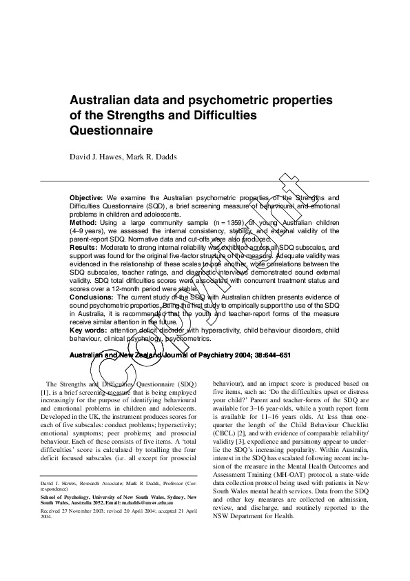 (PDF) Australian data and psychometric properties of the Strengths and ...