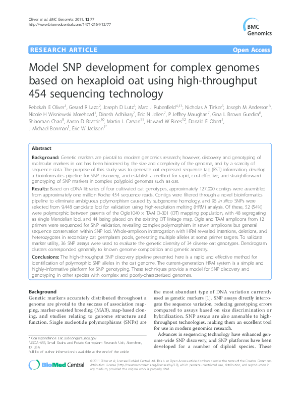 (PDF) Model SNP development for complex genomes based on hexaploid oat ...