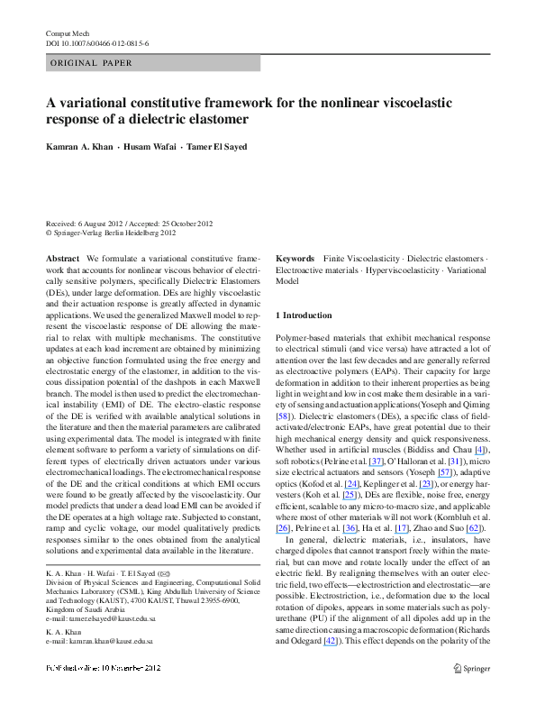 (PDF) A variational constitutive framework for the nonlinear viscoelastic response of a ...