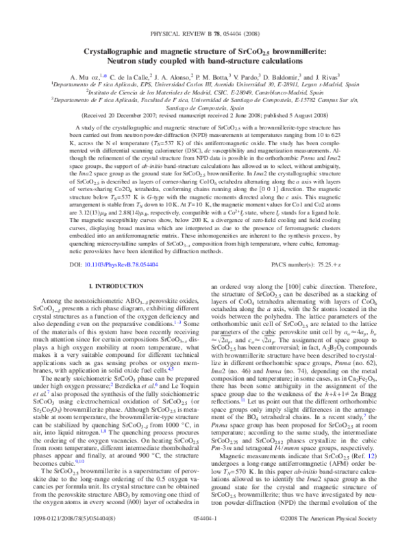 (PDF) Crystallographic and magnetic structure of SrCoO2.5 ...