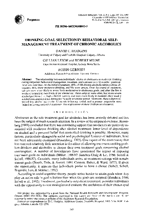 (PDF) Drinking goal selection in behavioral self-management treatment ...